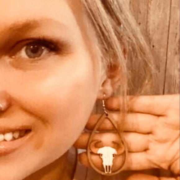 Jewelry | Longhorn Wood Skull Steer Cattle Cow Cutout Teardrop Western ...